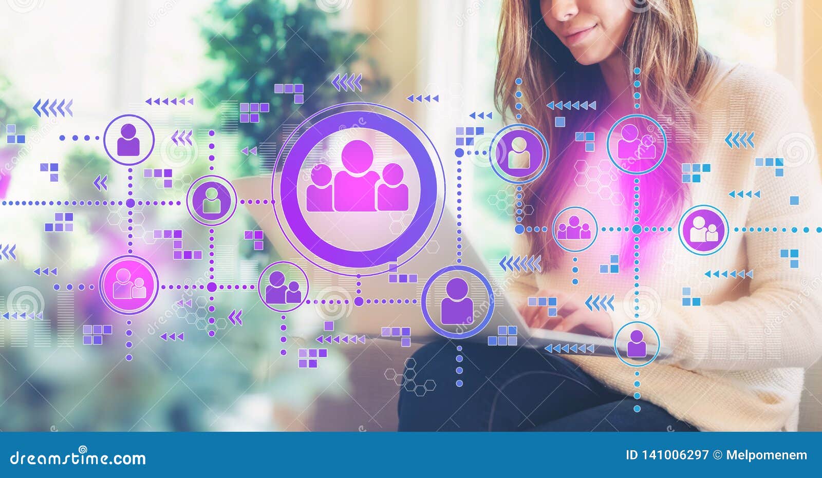 Social Connections with Woman Using a Laptop Stock Image - Image of ...