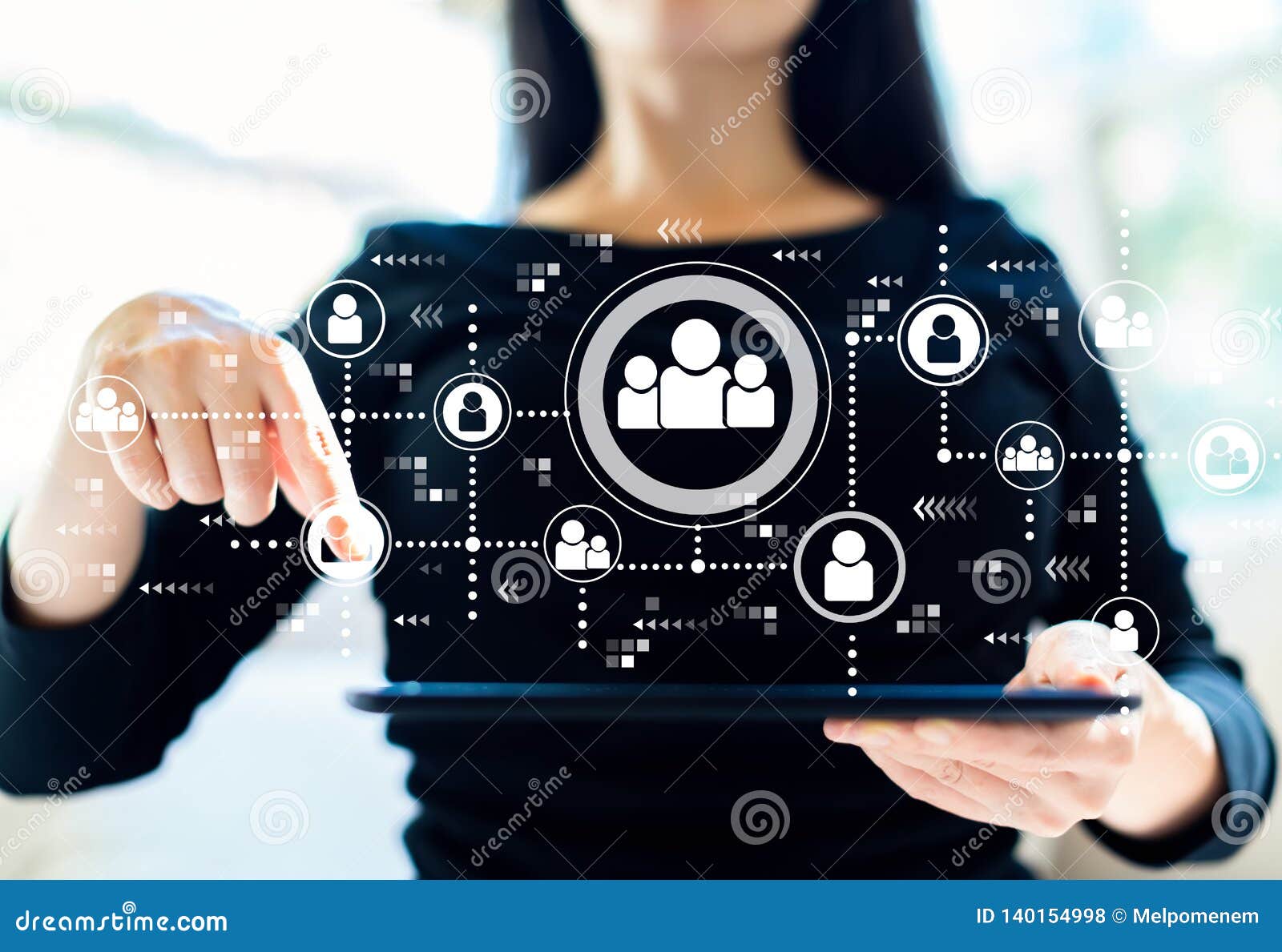 Social Connections with Woman Using Tablet Stock Illustration ...