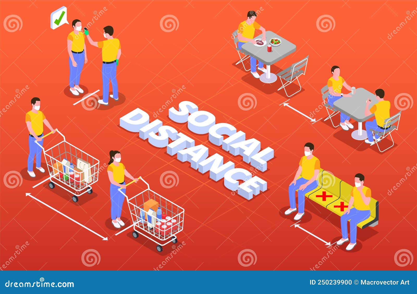 Social Distance Isometric Composition Stock Vector - Illustration of ...