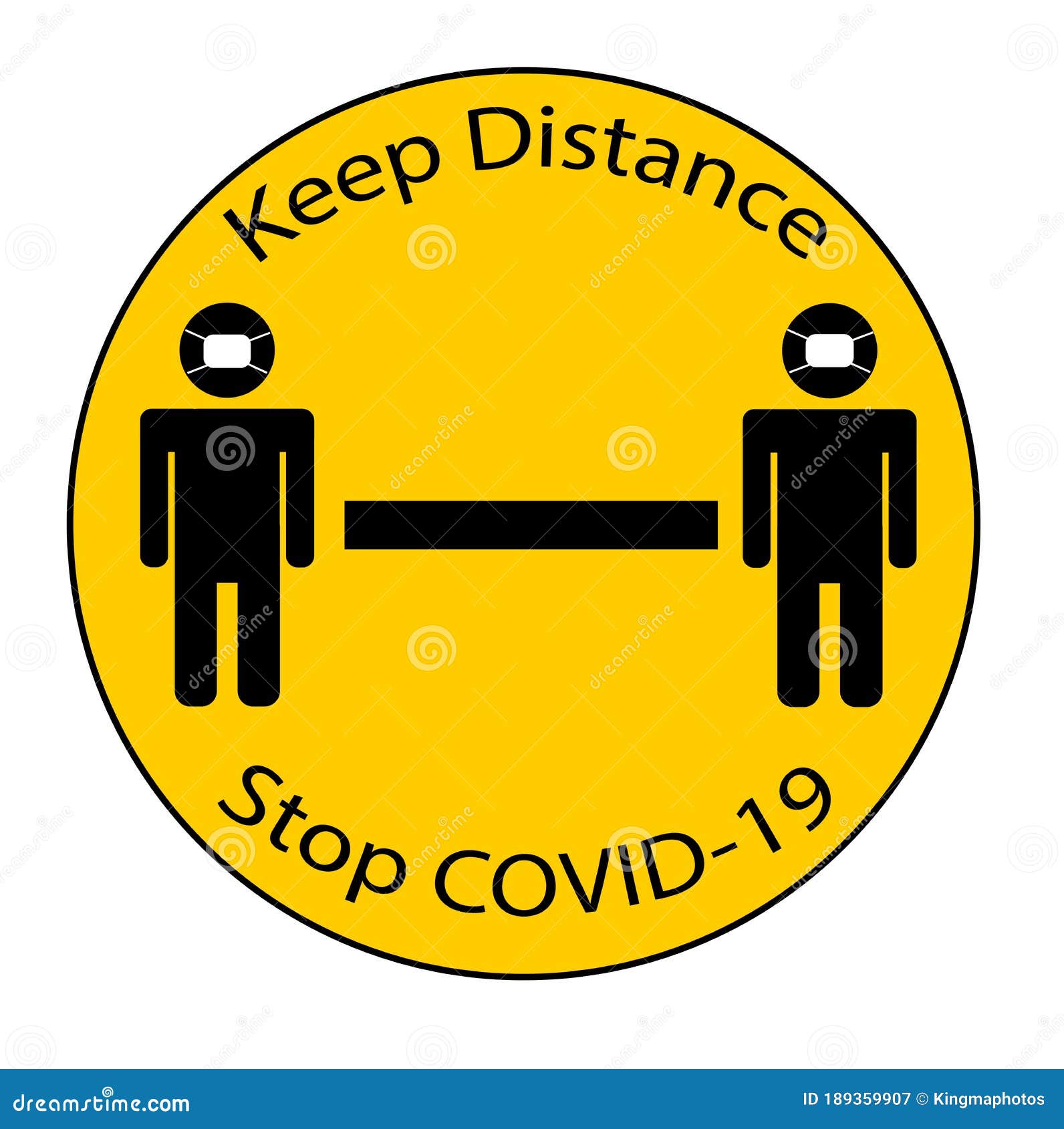 Keep Distance Sign on Yellow with People in Masks on Words Separating ...