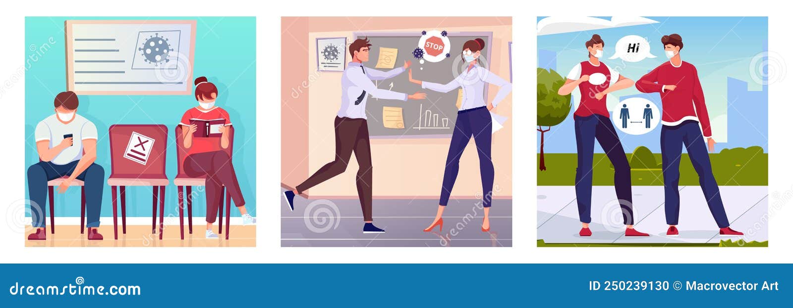 Social Distance Square Compositions Stock Vector - Illustration of ...