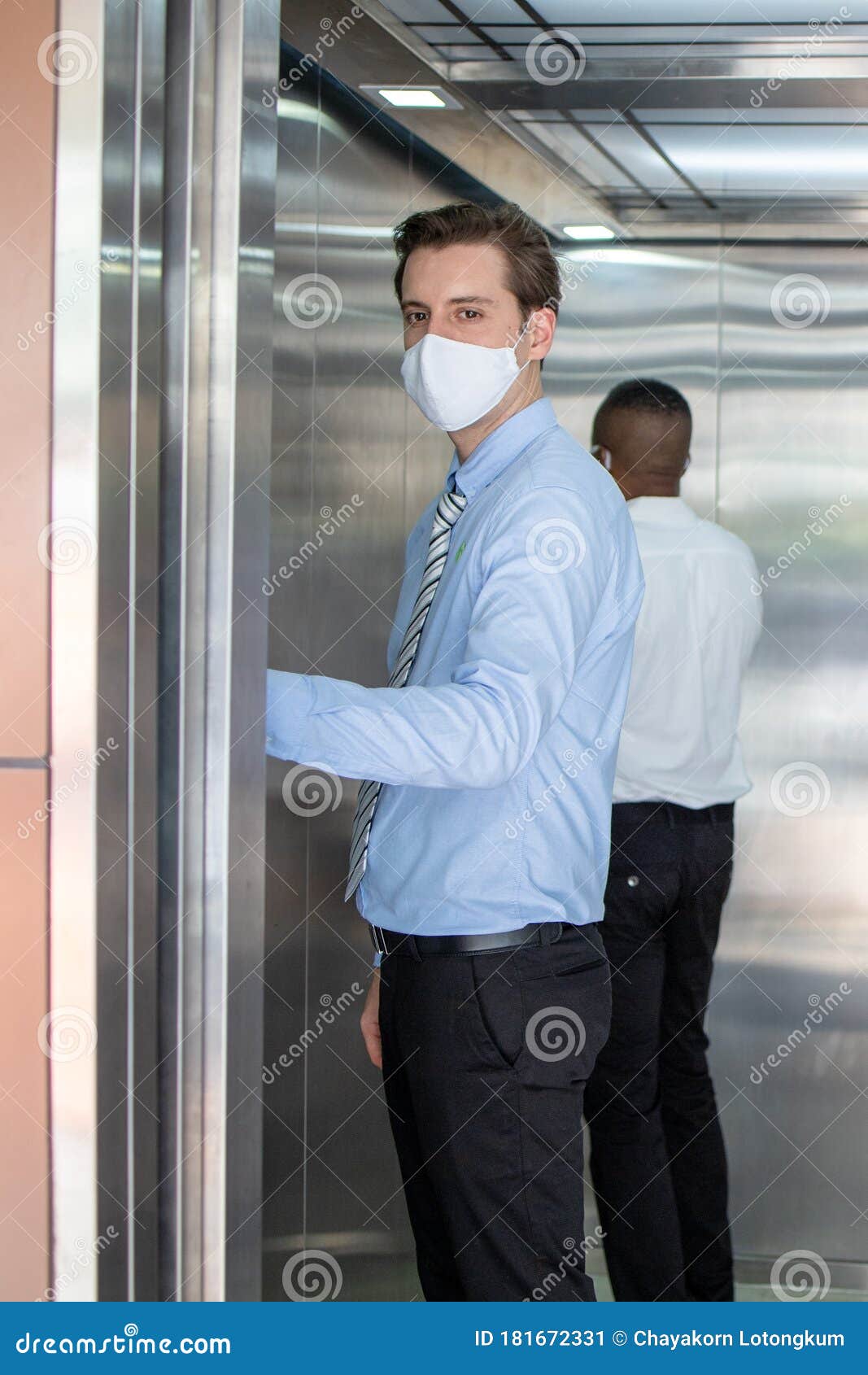 Social Distancing on Elevator with Passenger Stand in the Corner Stock ...