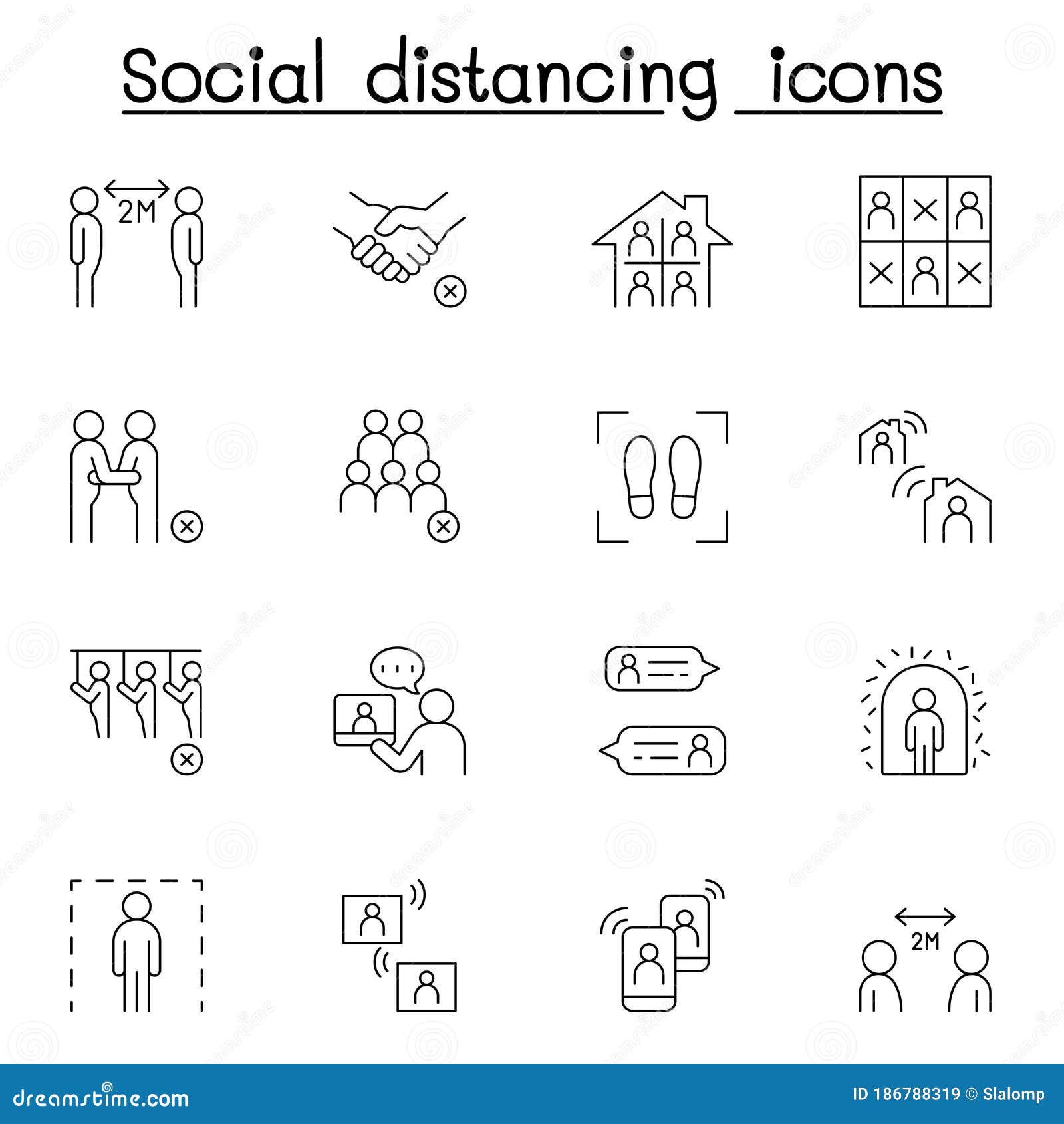 Social Distancing Icon Set in Thin Line Stlye Stock Vector ...