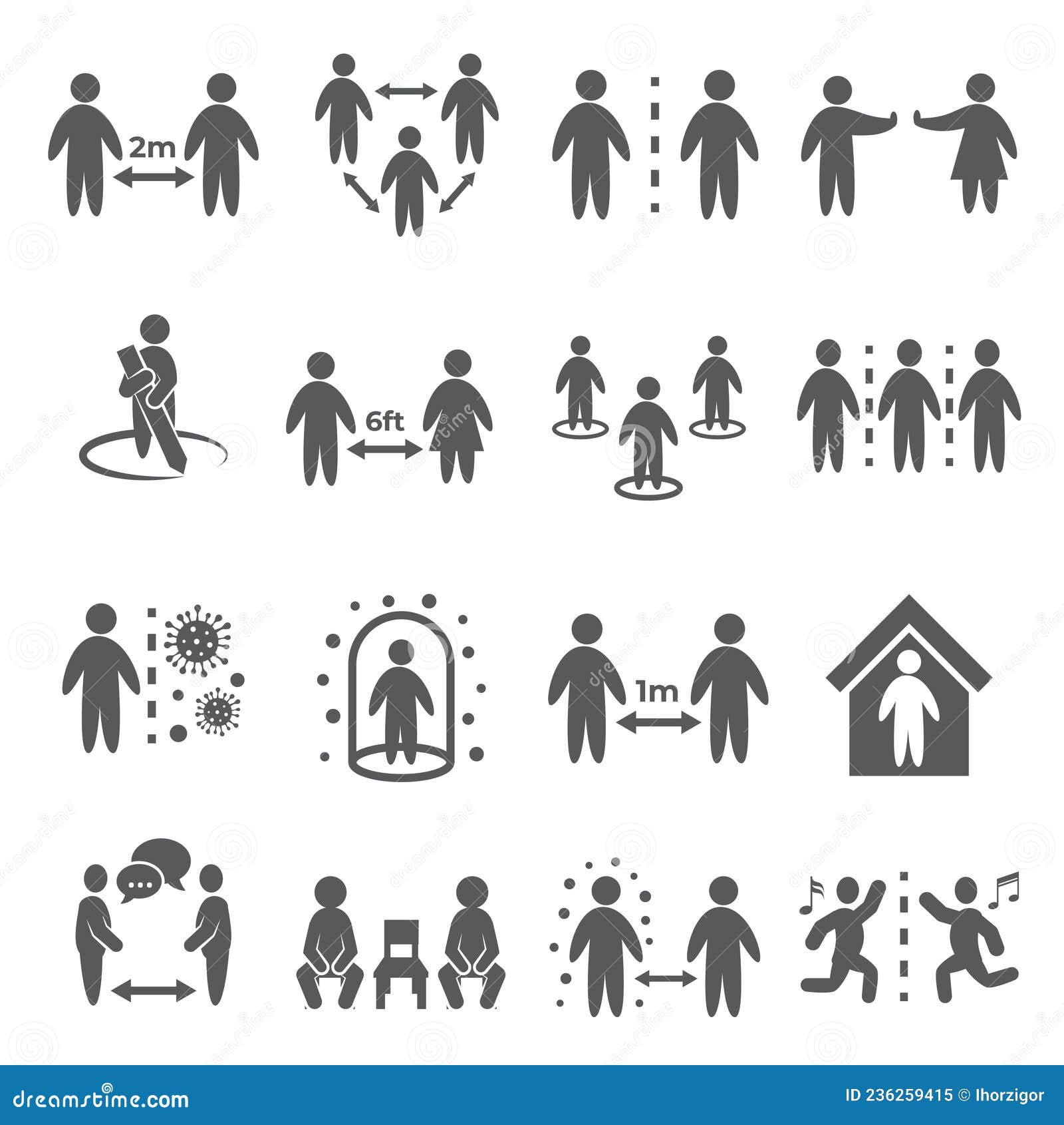 Social Distancing Icons on White Background Stock Vector - Illustration ...