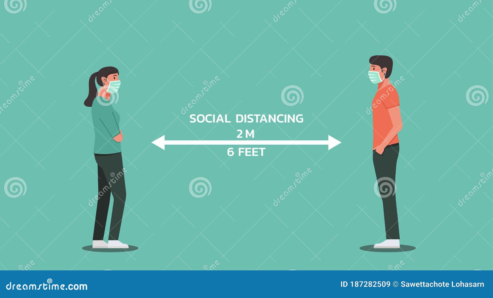 Young Couple Standing And Looking At Each Other Maintain Social ...