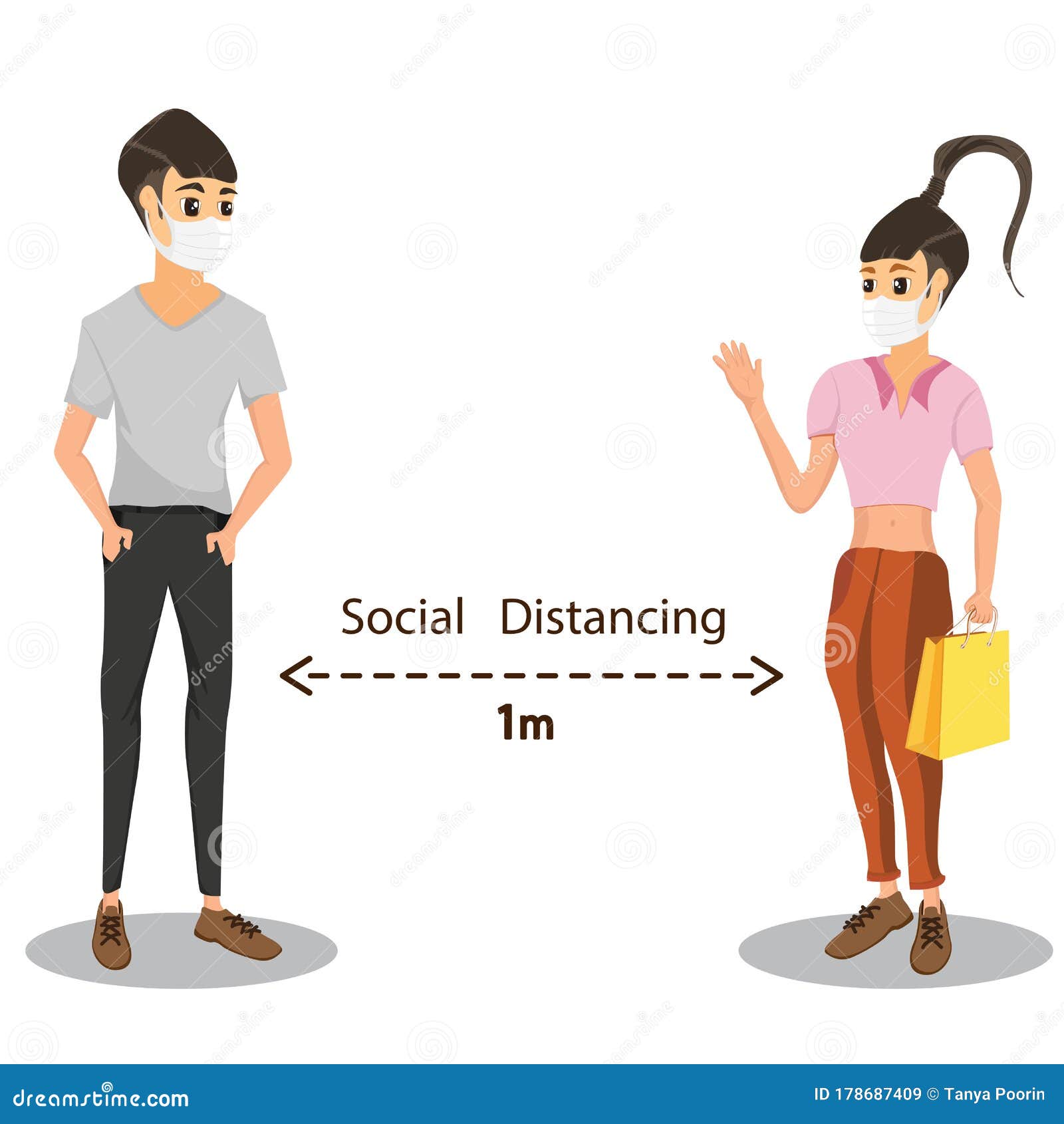 Social Distancing Men and Women on a White Background Stock Vector ...