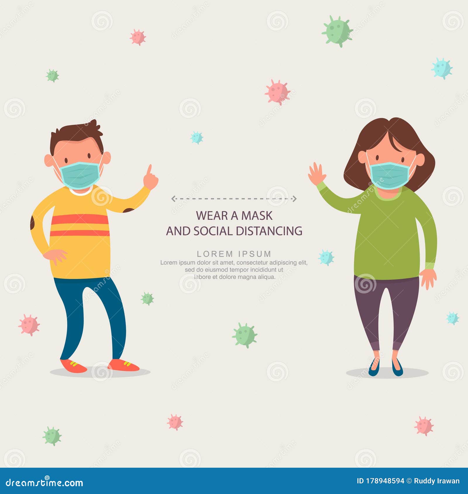 Boy And Girl Wear A Mask And Social Distancing, Precaution Tips From ...