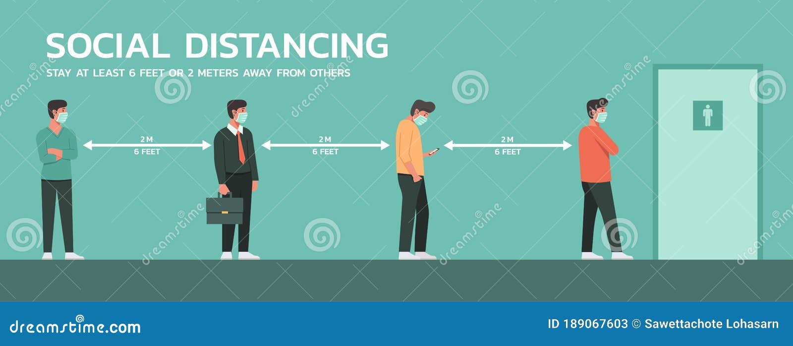 Queue In Public Toilet Office Life Situation Concept. Company Employees ...