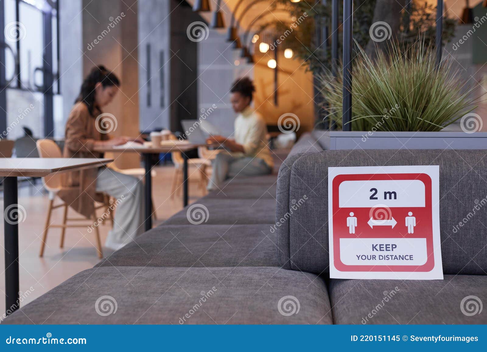 Social Distancing Sign in Cafe Stock Image - Image of sitting ...