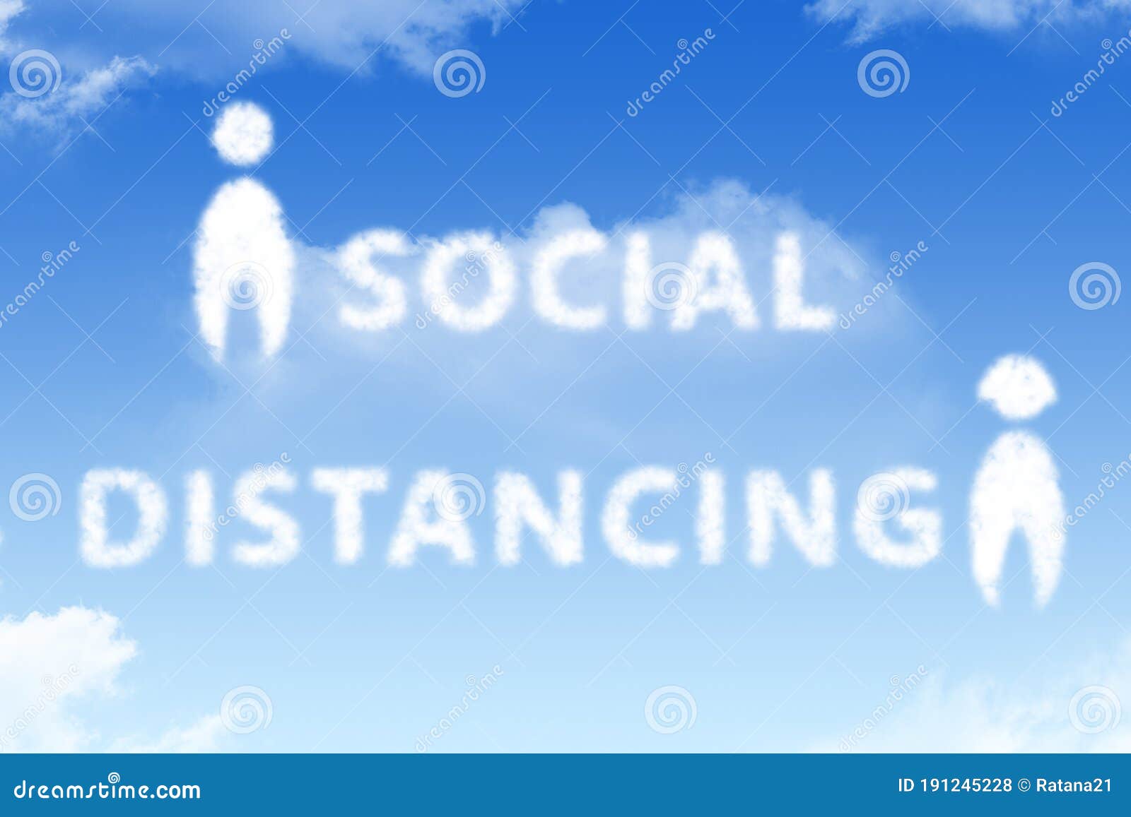 Social Distancing, White Fluffy Text Made from Cloud Brush on Bright ...