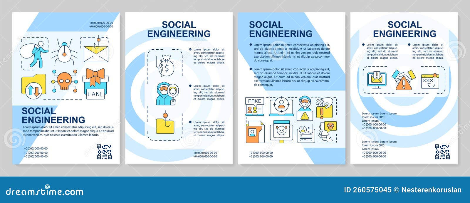 Social Engineering Attacks Blue Brochure Template Stock Vector ...