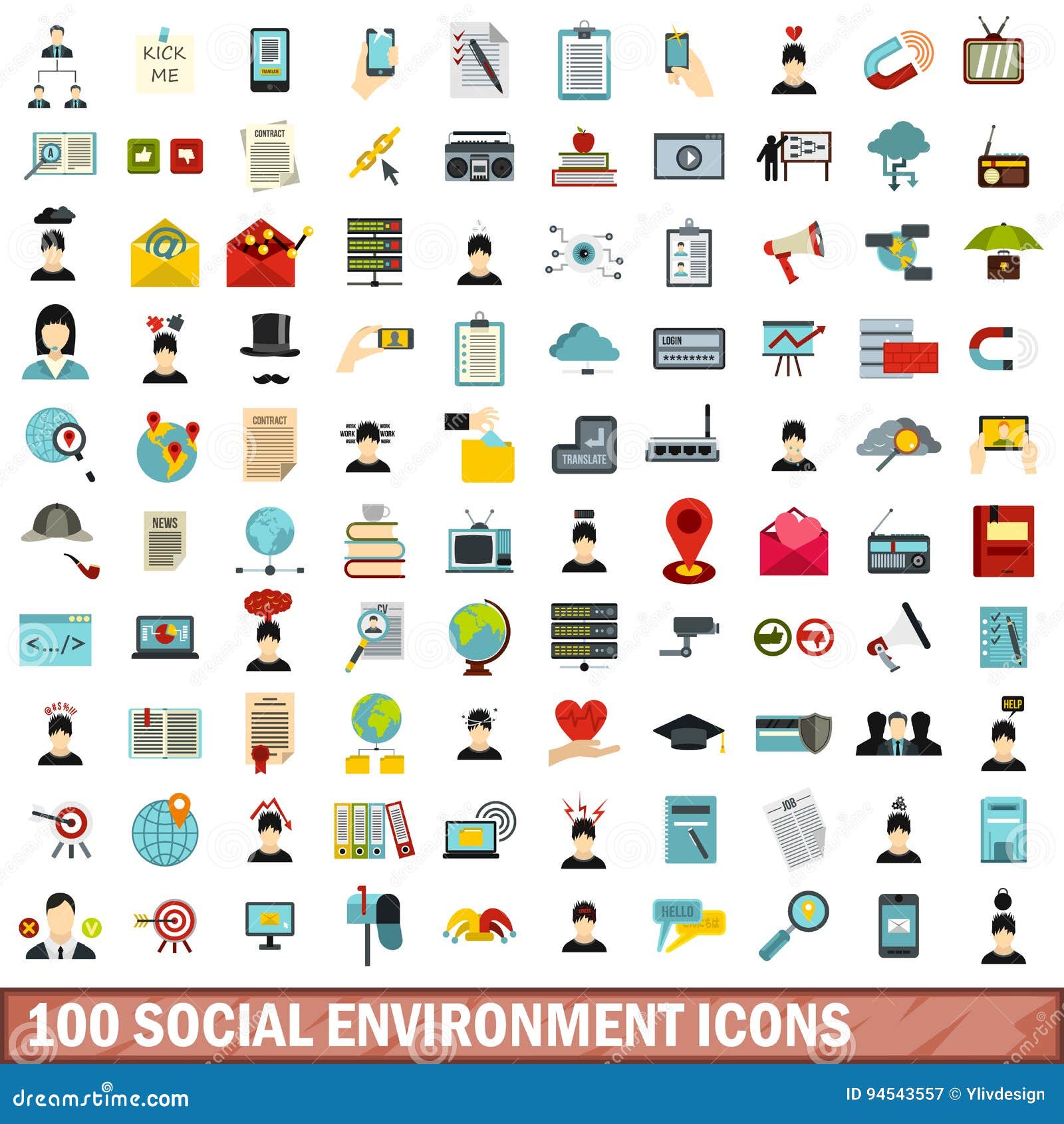 100 Social Environment Icons Set, Flat Style Stock Vector ...