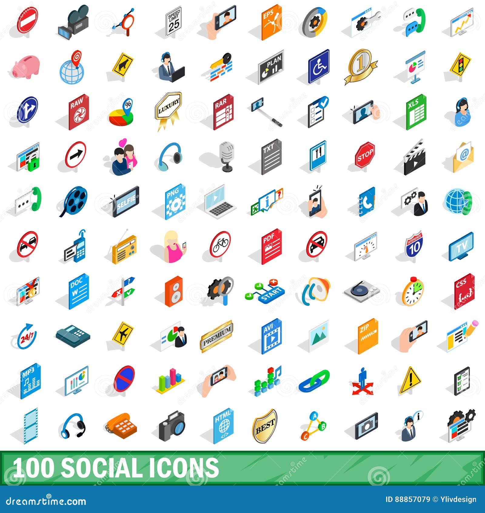 100 Social Icons Set, Isometric 3d Style Stock Vector - Illustration of ...