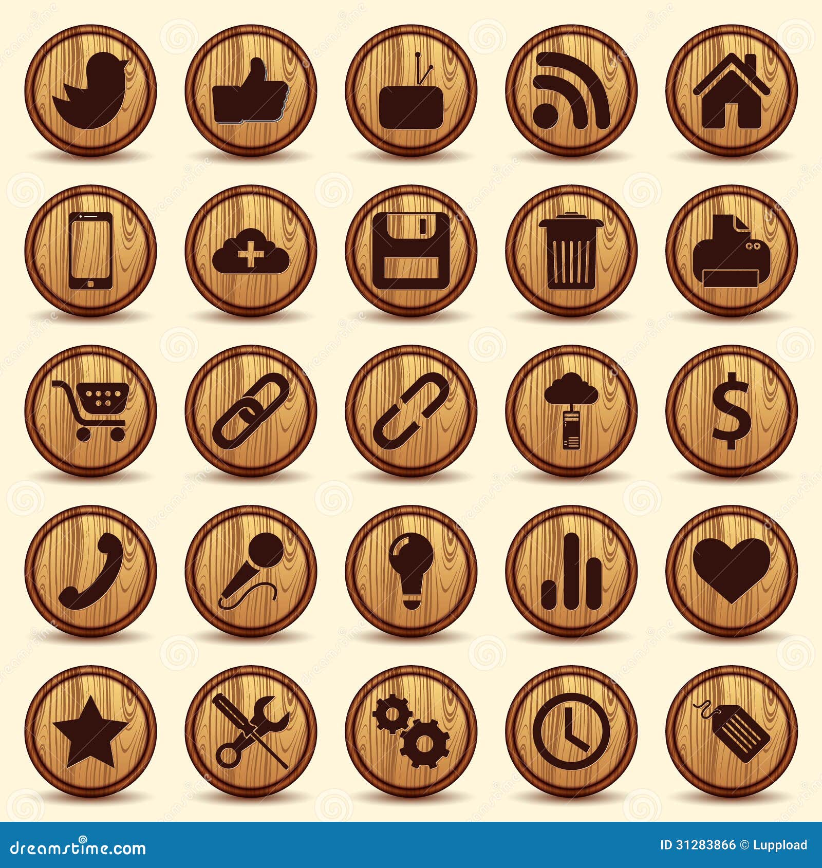 Social Icons, Wood Texture Buttons Set Stock Vector - Illustration of ...