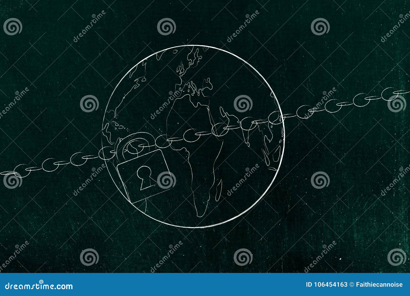 World Map with Lock and Chain in Front of it Stock Illustration ...