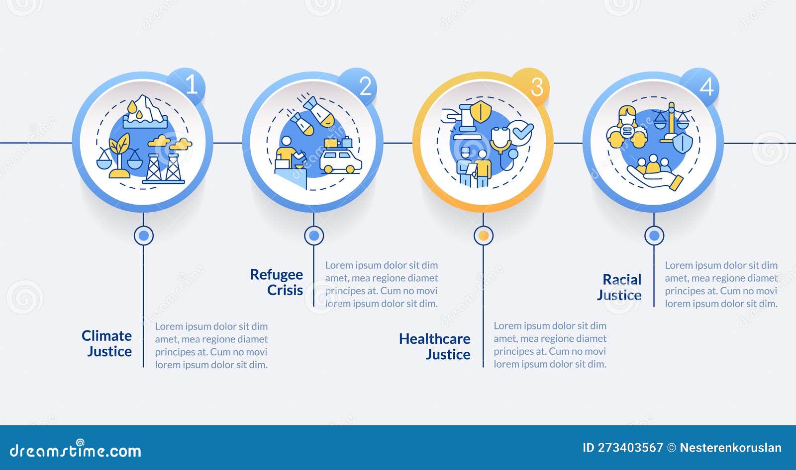 Social Justice Examples Blue Circle Infographic Template Stock Vector ...