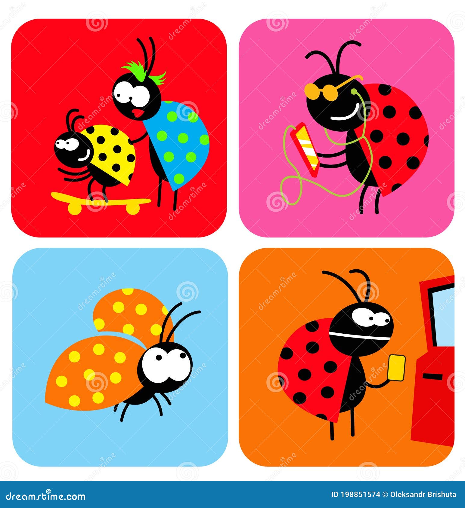 Social Life of Beetles. Comic Characters of Insects in Different ...