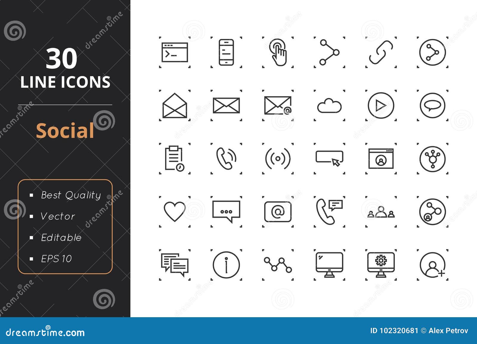 30 Social Line Icons stock vector. Illustration of thin - 102320681
