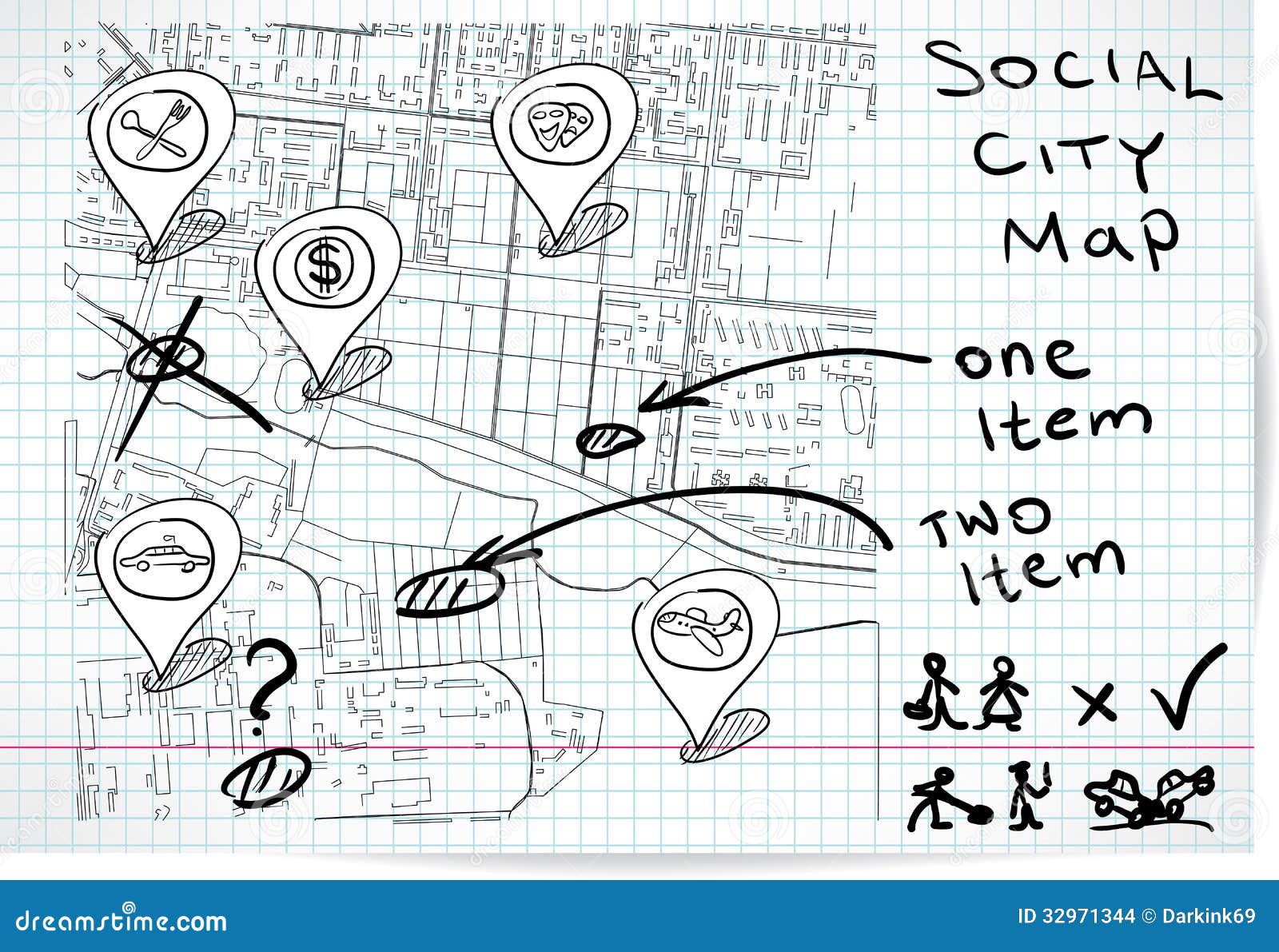 Social map of sketch stock vector. Illustration of discovery - 32971344
