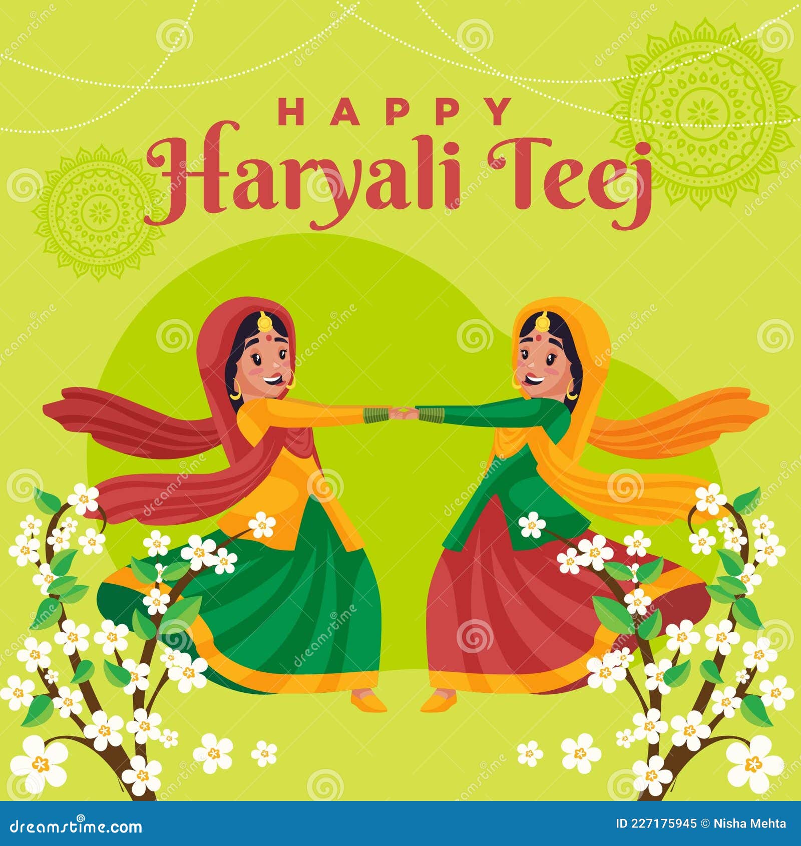 Happy Haryali Teej Festival Banner Design Stock Vector - Illustration ...