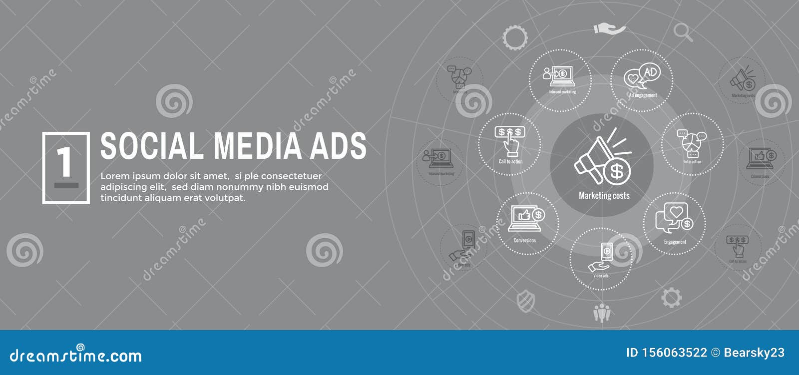 Social Media Ads Icon Set and Web Header Banner Stock Vector ...