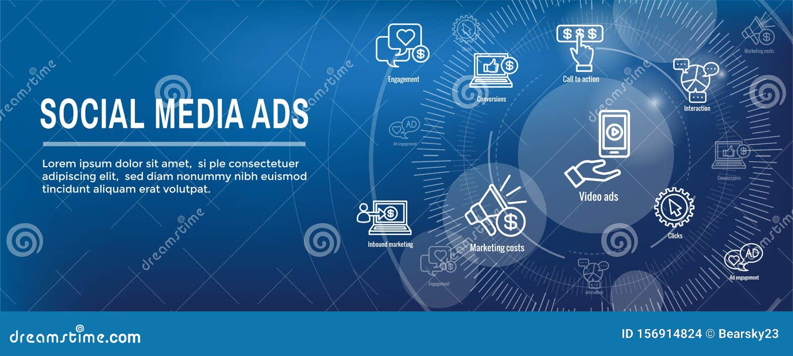 Social Media Ads Icon Set and Web Header Banner Stock Vector ...