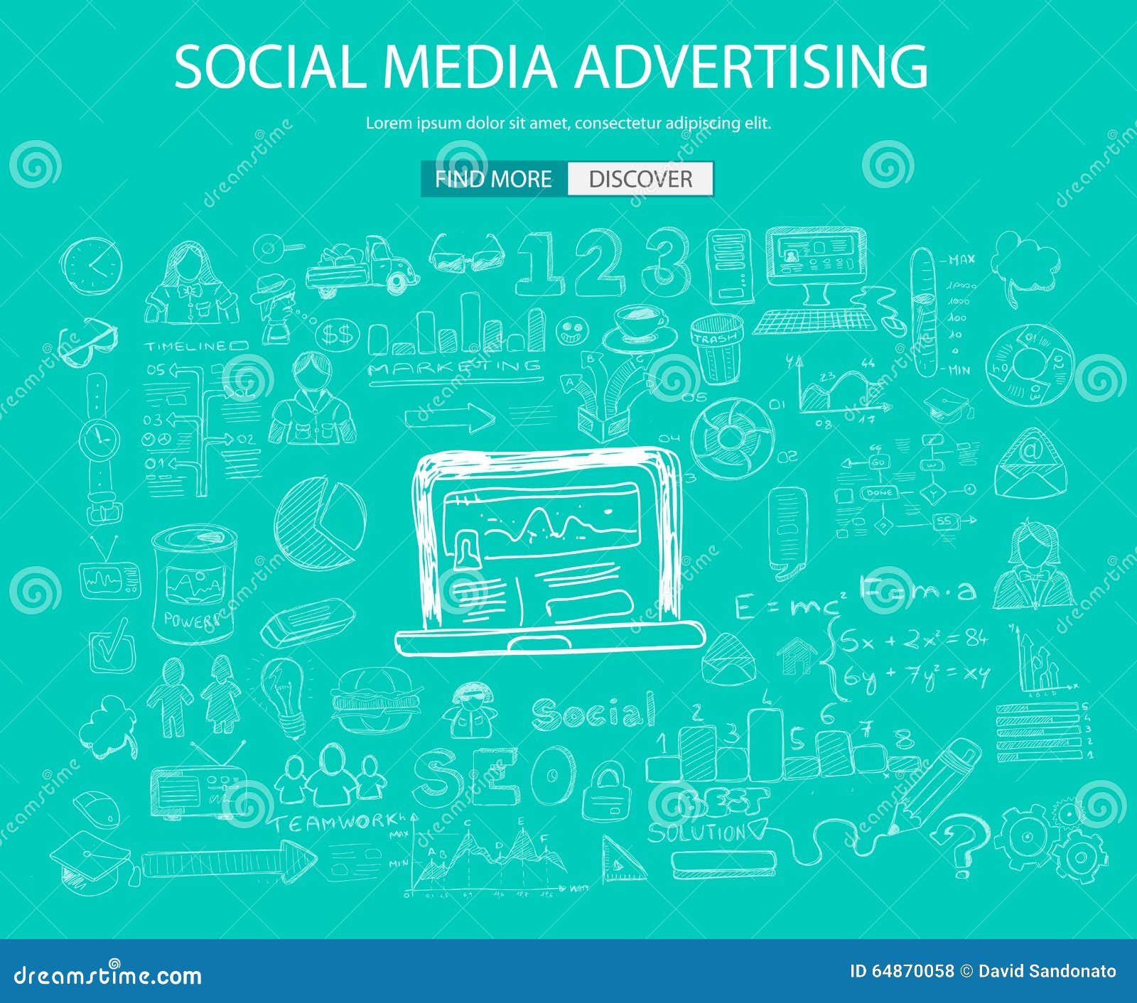 Social Media Advertising Concept with Doodle Design Style: Stock Vector ...