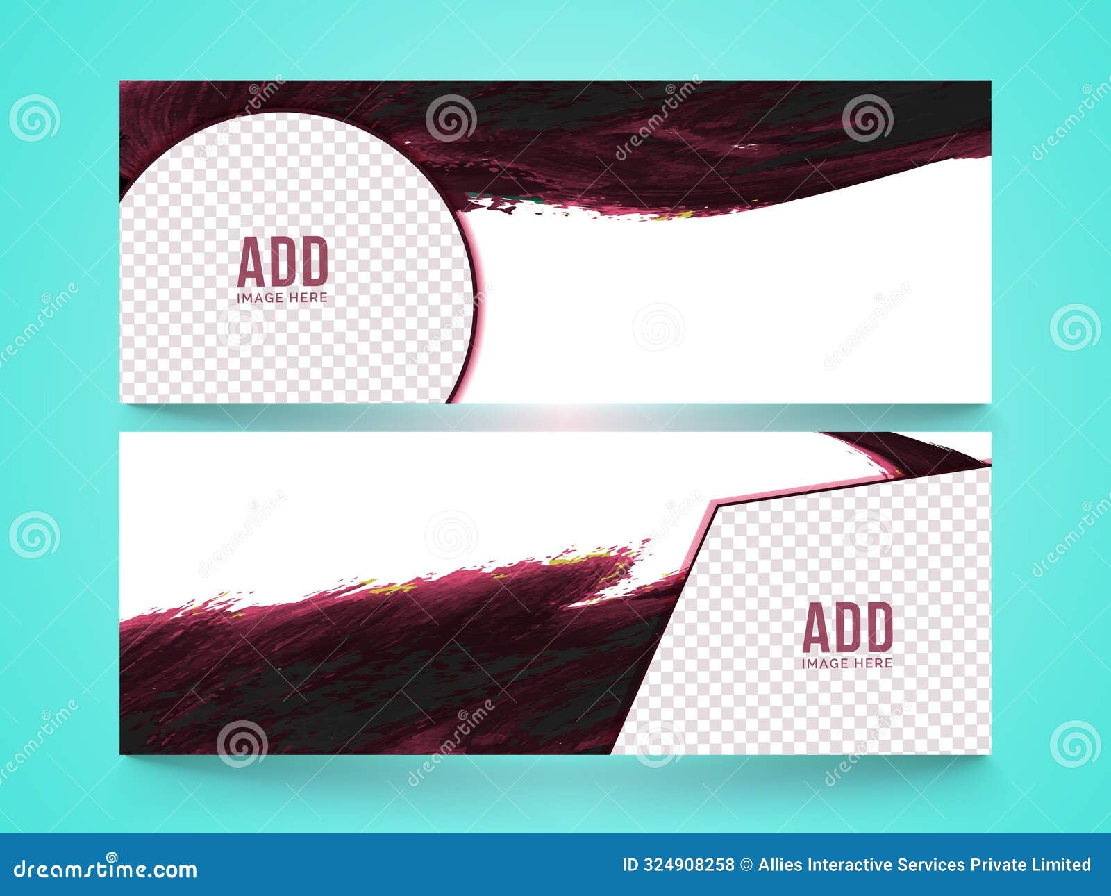 Social Media Banner or Header Design Set in Abstract Brush Stroke ...