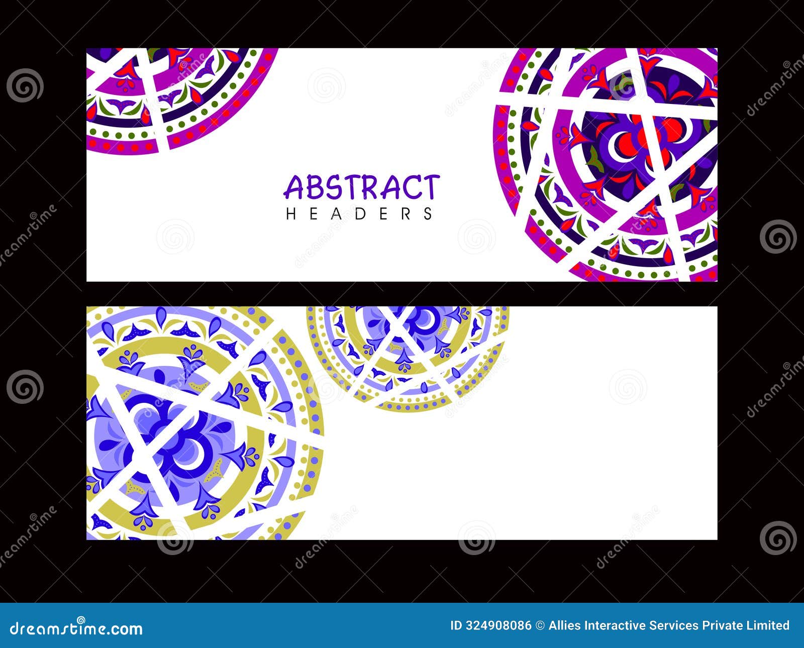Social Media Banner or Header Set Decorated with Mandala Ornaments and ...