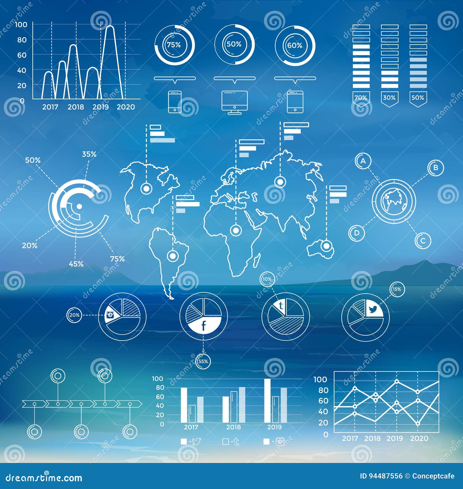 Social Media Blue Infographic Elements Editorial Photo - Illustration ...