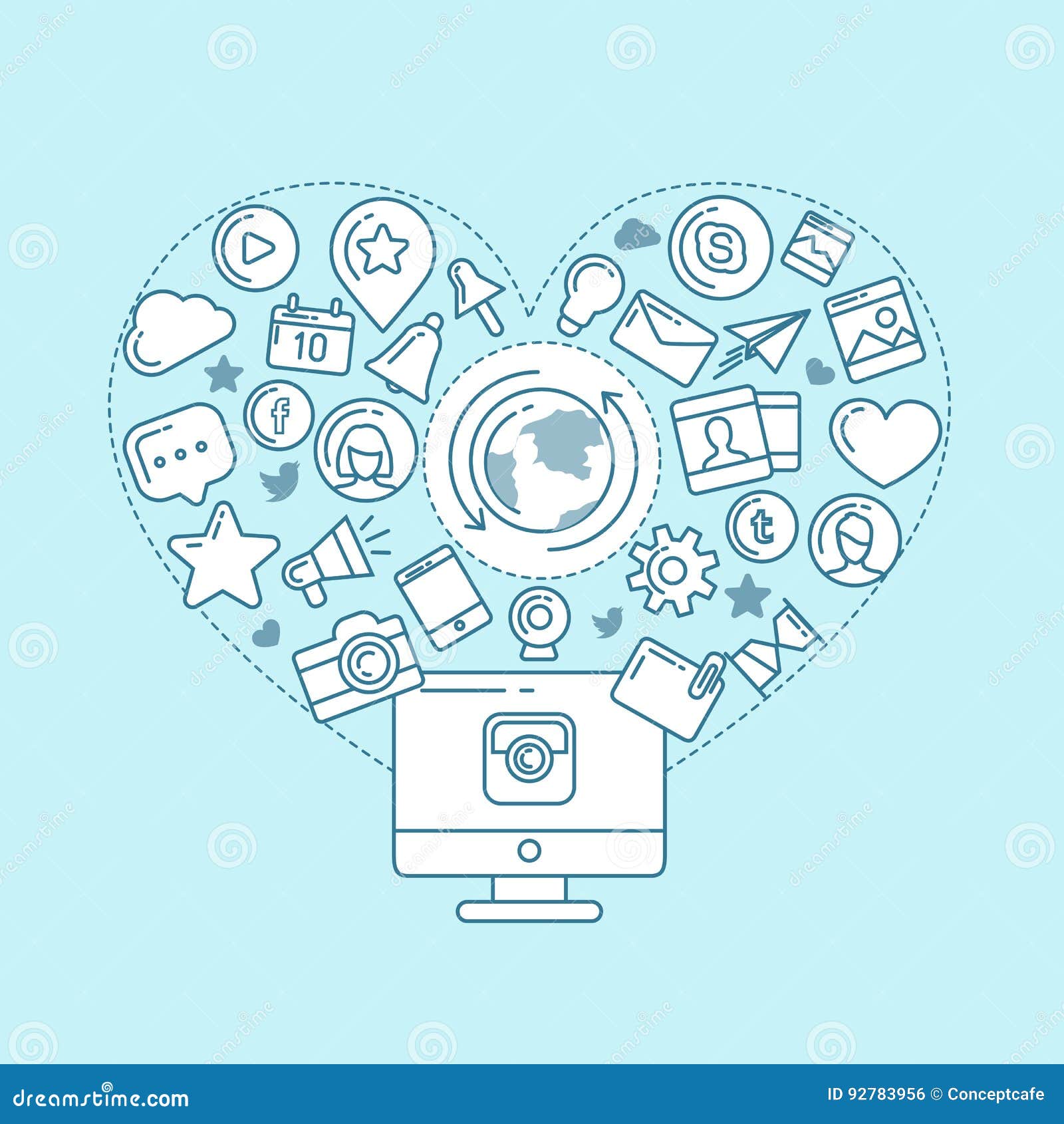 Social Media Blue Linear Illustration Stock Vector - Illustration of ...