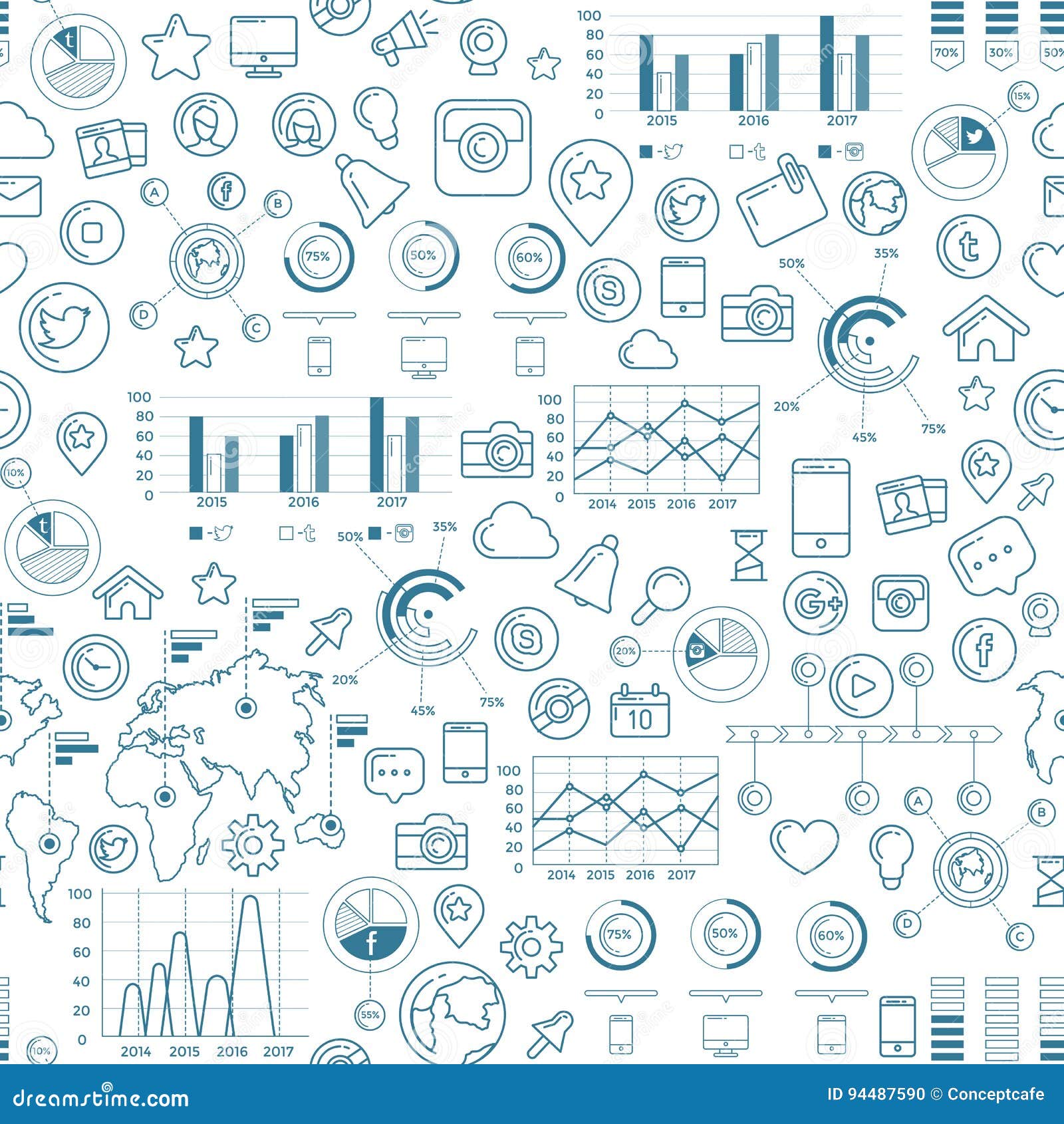 Social Media Blue Seamless Pattern Editorial Image - Illustration of ...