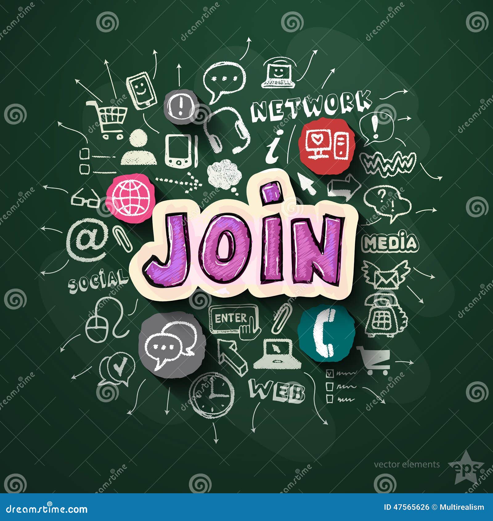 Social Media Collage with Icons on Blackboard Stock Vector ...