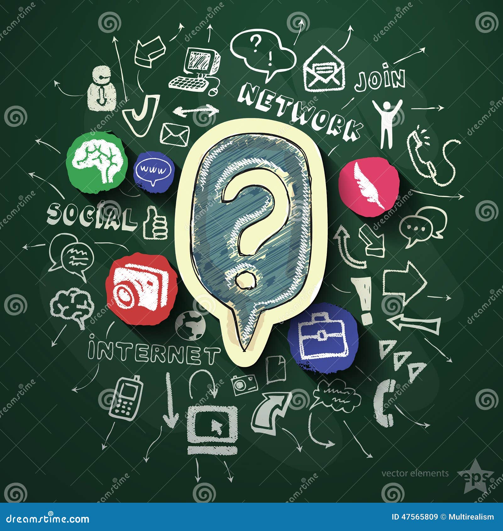 Social Media Collage with Icons on Blackboard Stock Vector ...