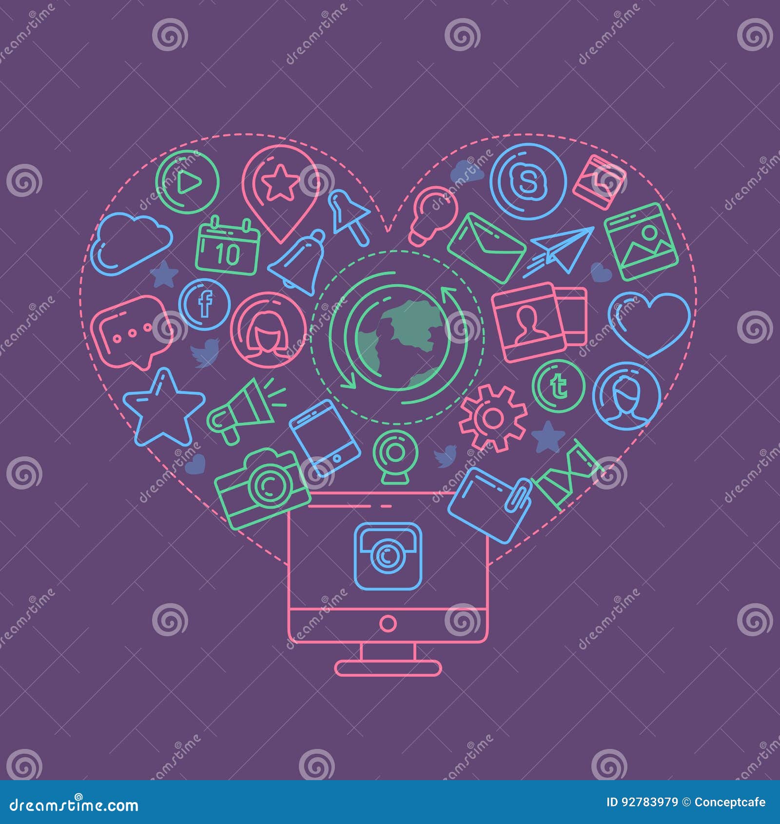 Social Media Colorful Linear Illustration Stock Vector - Illustration ...