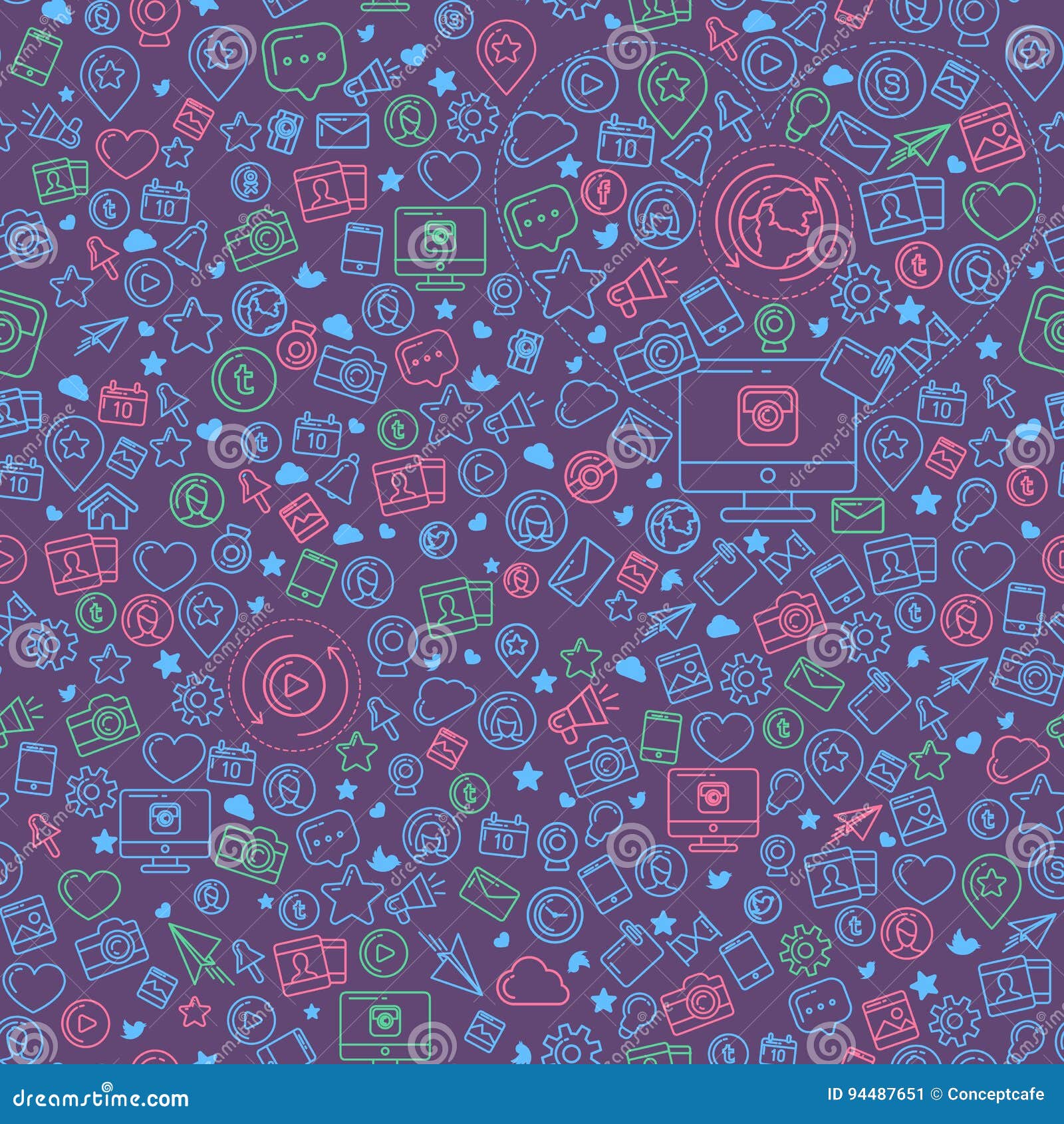 Social Media Colorful Seamless Pattern Editorial Photo - Illustration ...