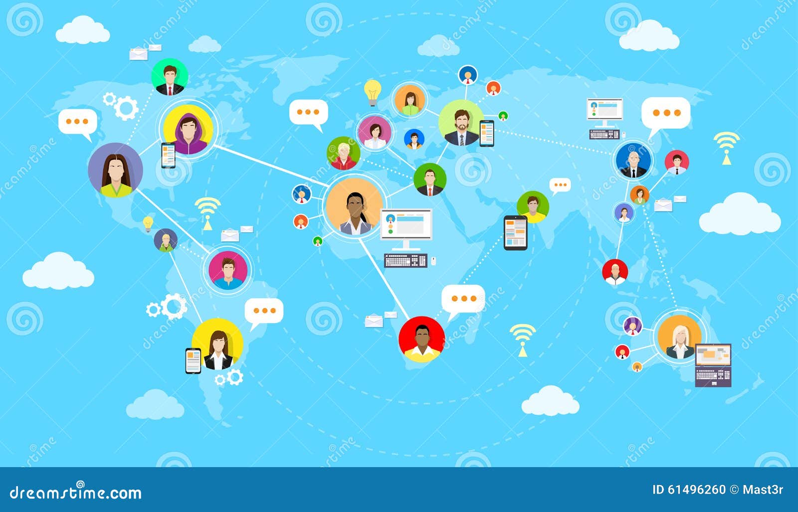 Social Media Communication World Map Concept Stock Vector