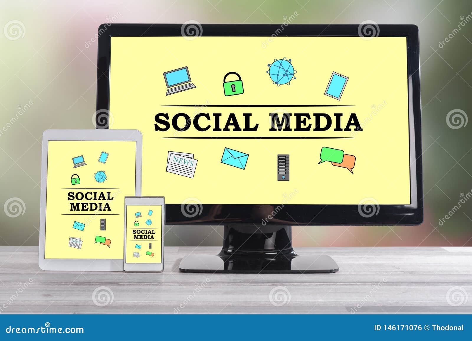 Social Media Concept on Different Devices Stock Illustration ...