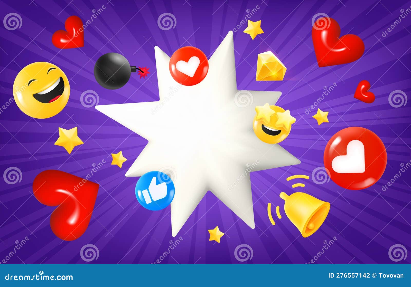 Social Media Concept with Flying Elements and Flash with Copy Space. 3d ...