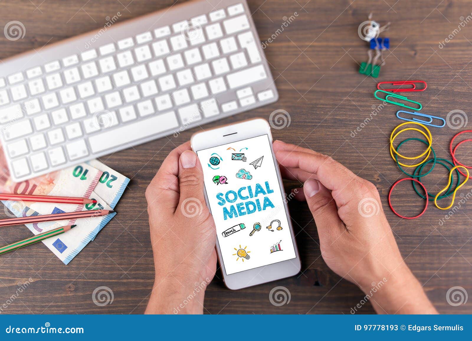 Social Media Concept. Office Desk with Computer Keyboard Stock Image ...