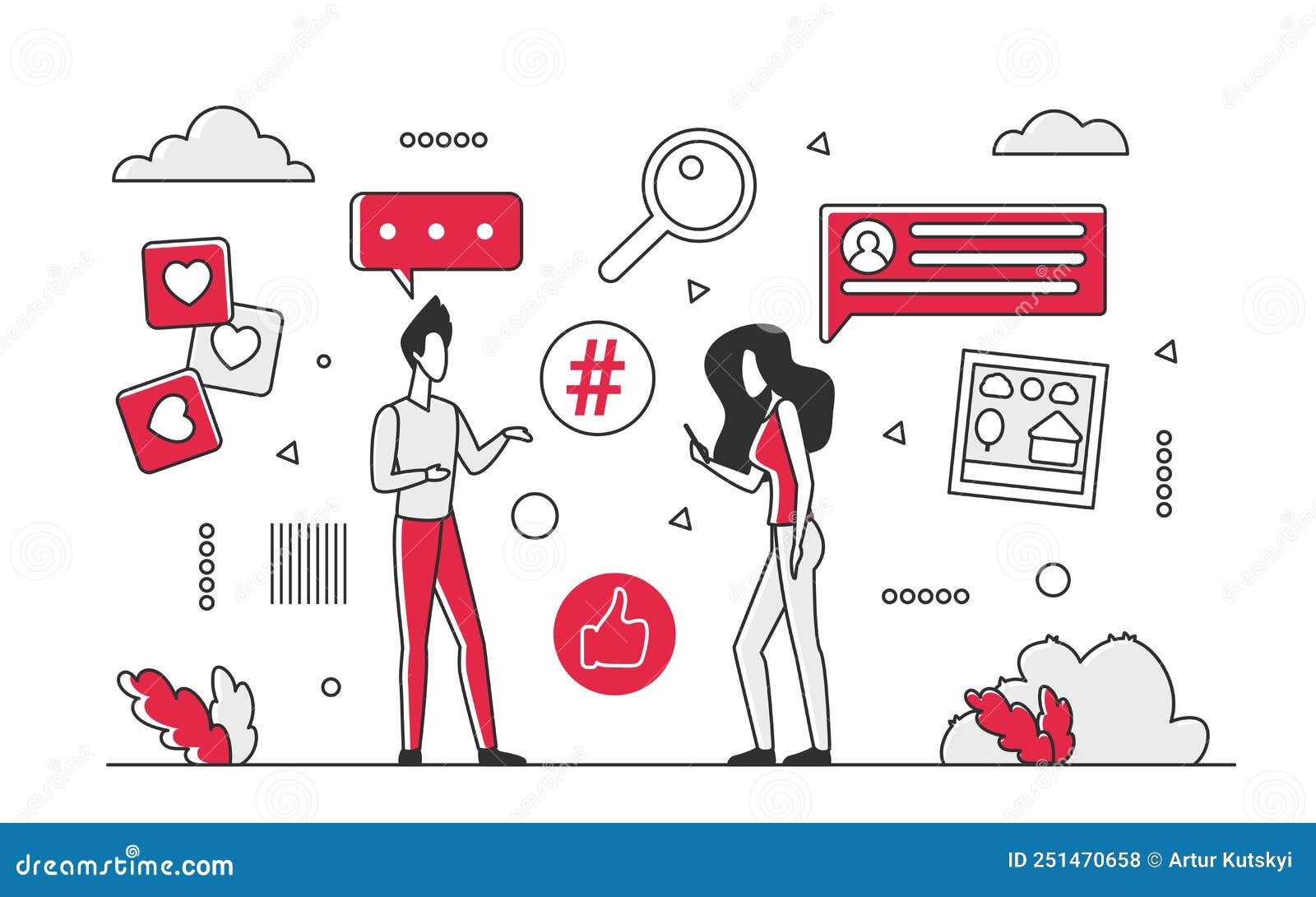 Social Media Content Sharing and Appreciation Stock Illustration ...