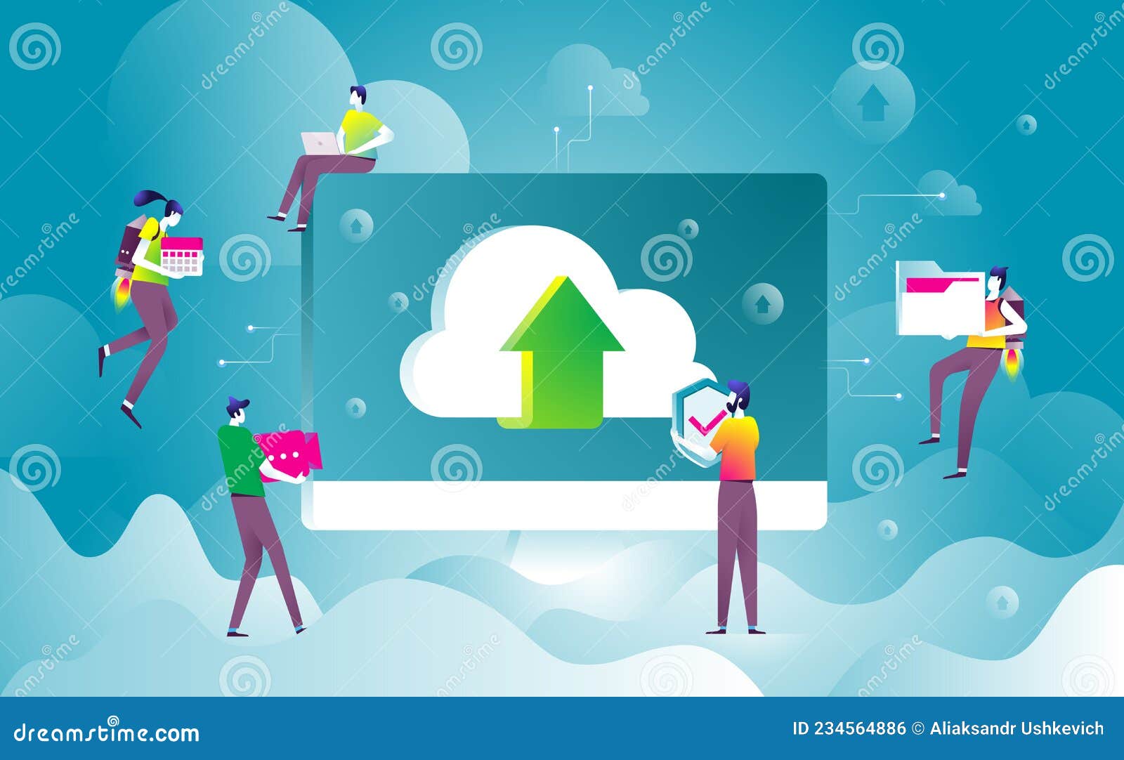 Cloud Computing Service, Group of People Working Together Stock Vector ...