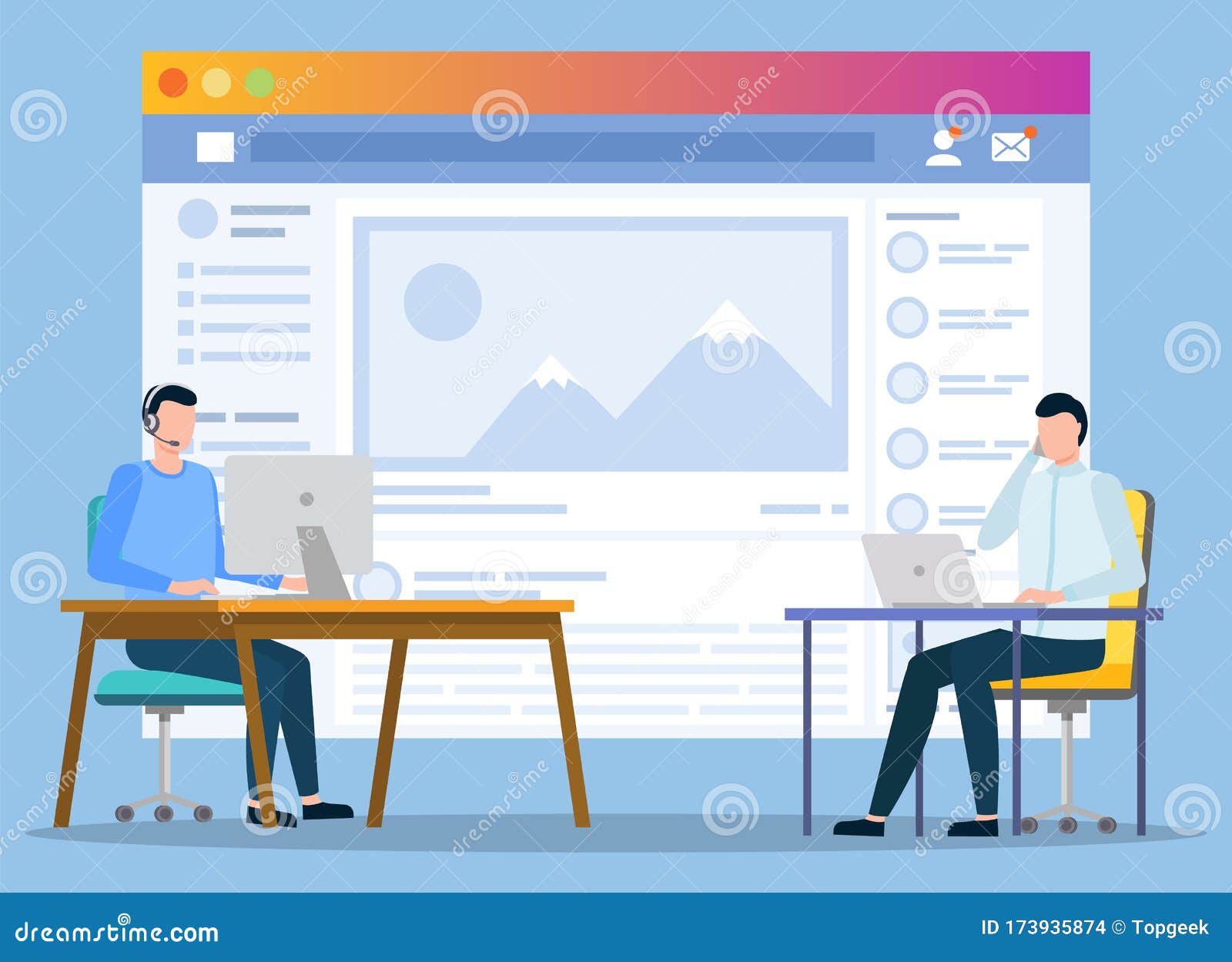 Social Media Developers or Web Designers at Work Stock Vector ...