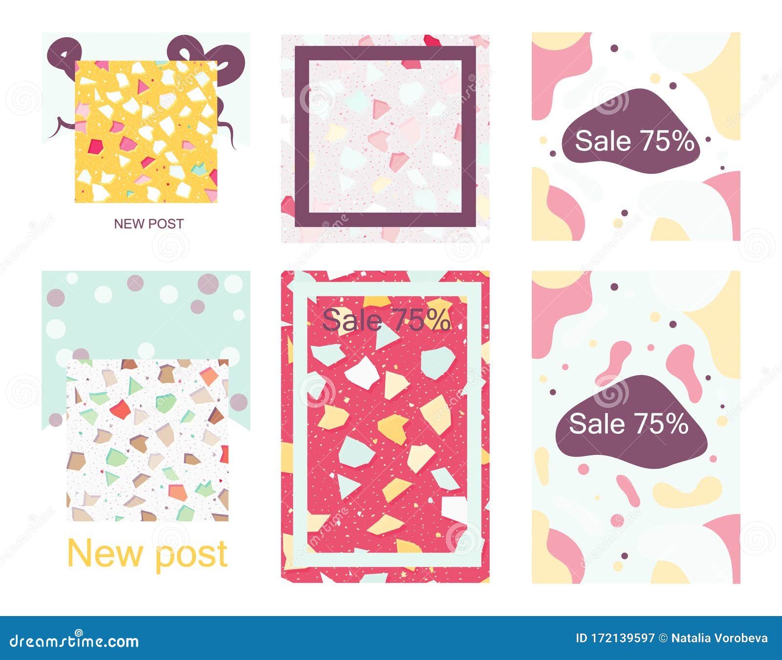 Social Media Editable Posts and Stories Frames with Trendy Terrazzo ...