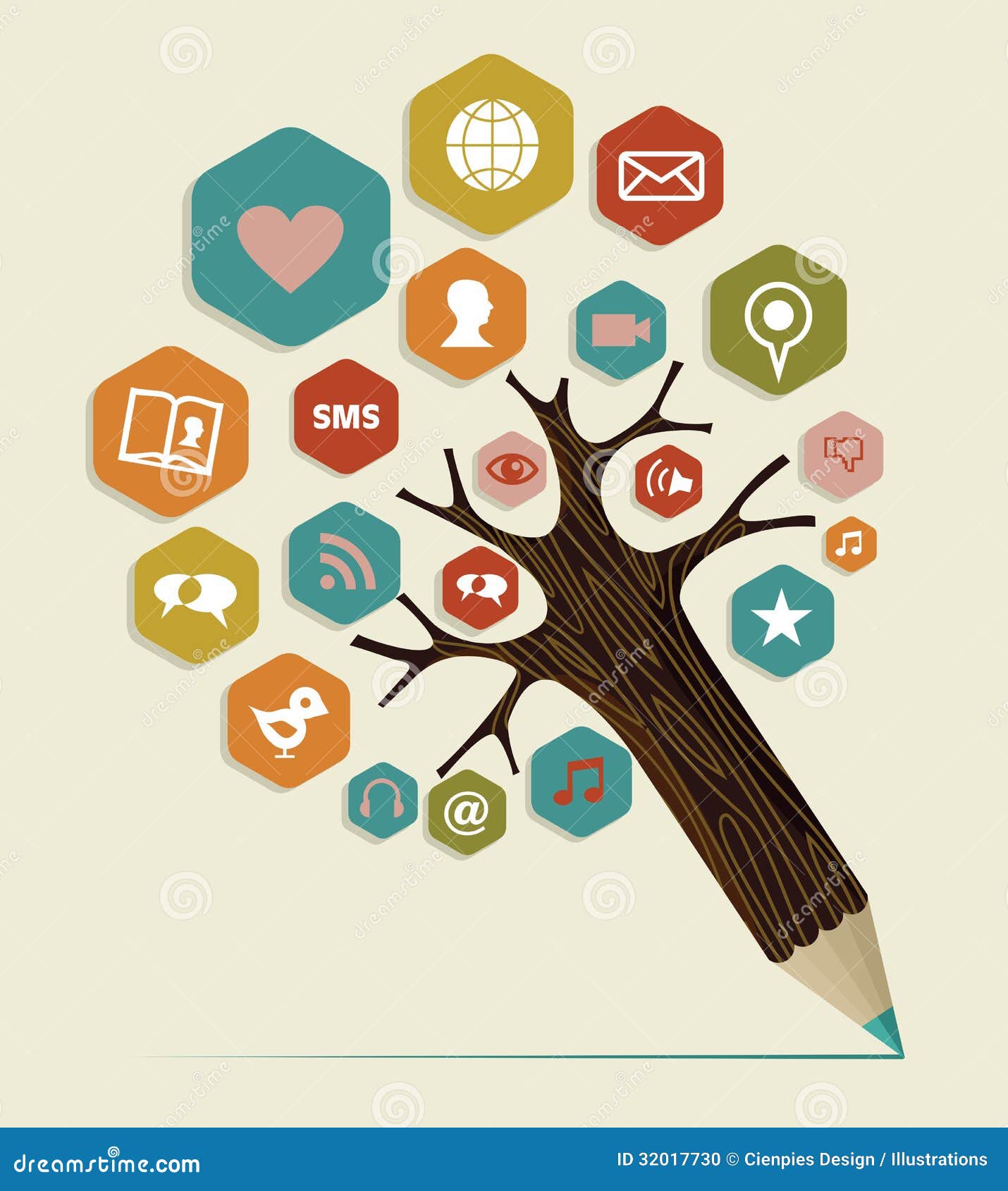 Social Media Flat Icon Concept Tree Stock Vector - Illustration of ...