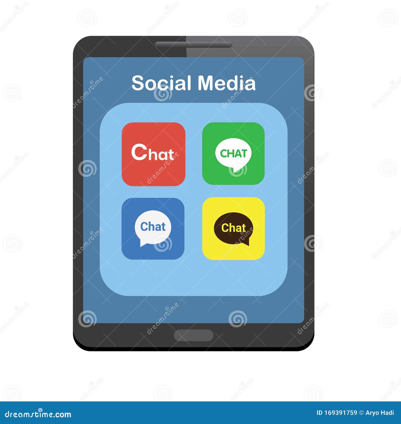 Social Media Icon Group in Folder Tablet, Variation of Chatting and ...