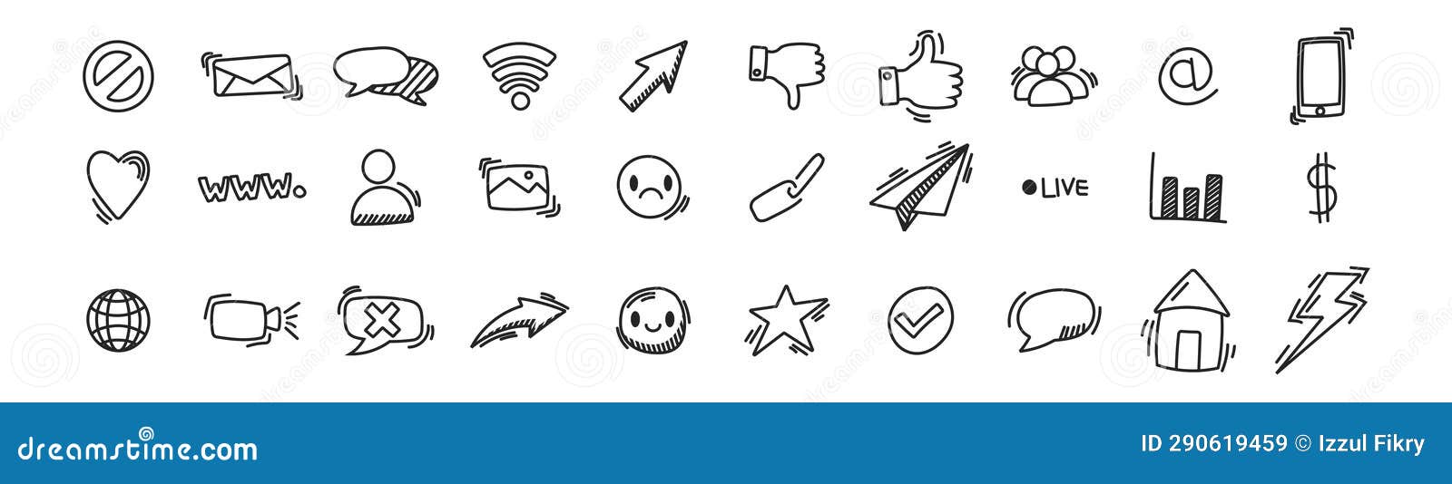 Social Media Icon Hand Drawing Sketch Symbol Stock Vector ...