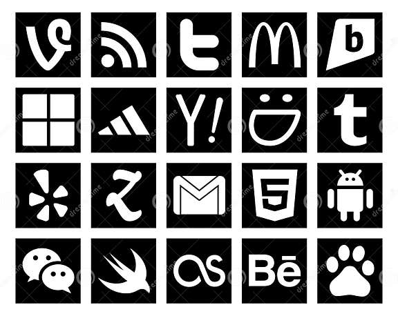 20 Social Media Icon Pack Including Html. Email. Yahoo. Gmail Editorial Photo - Illustration of ...