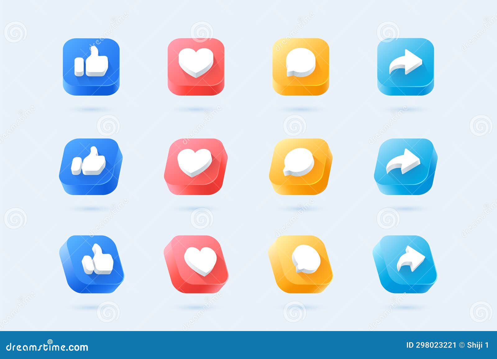 Social Media Icon Set Thumbs, Comment, Share and Love 3d Style Stock ...