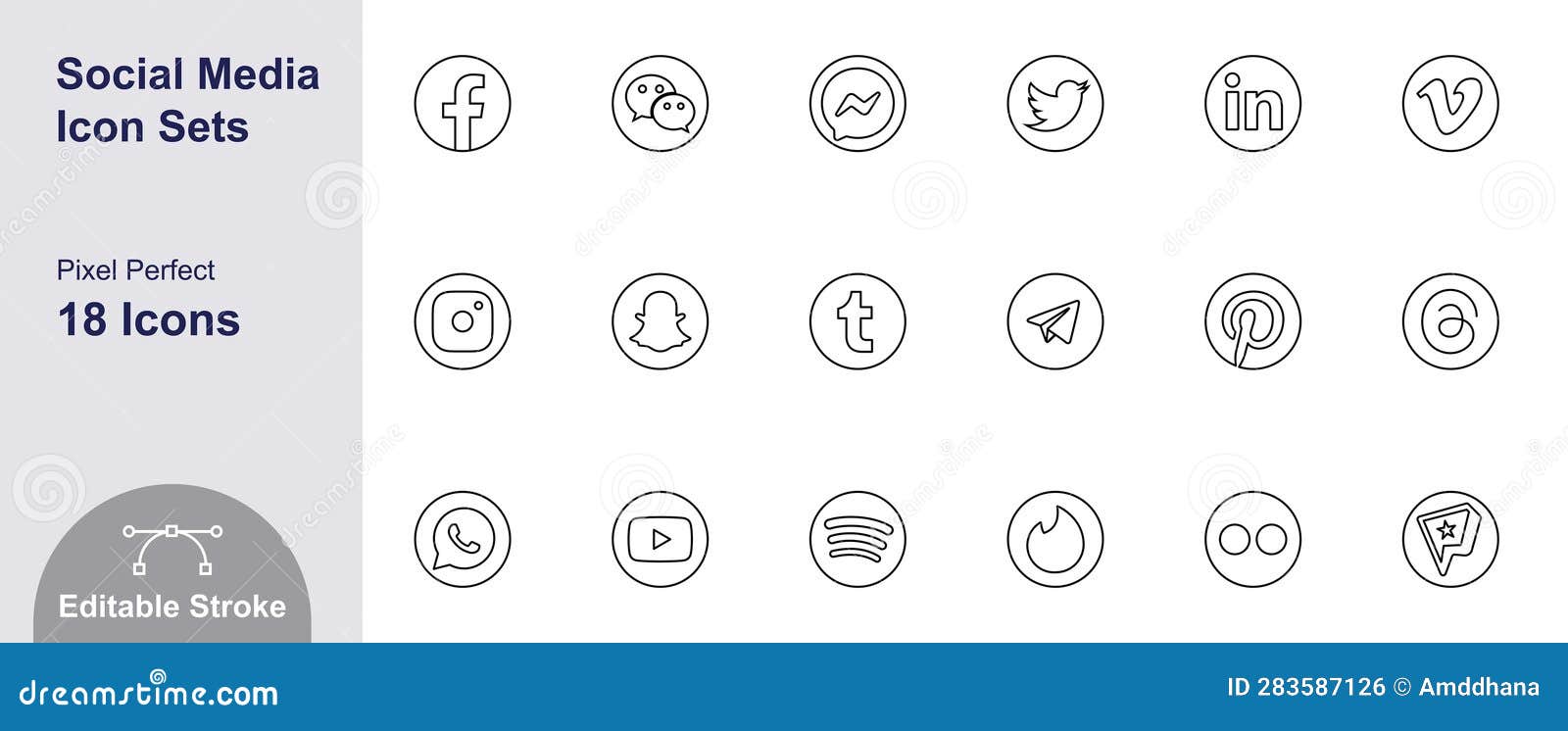 Social Media Icon Sets Editable Stroke Editorial Photo - Illustration ...